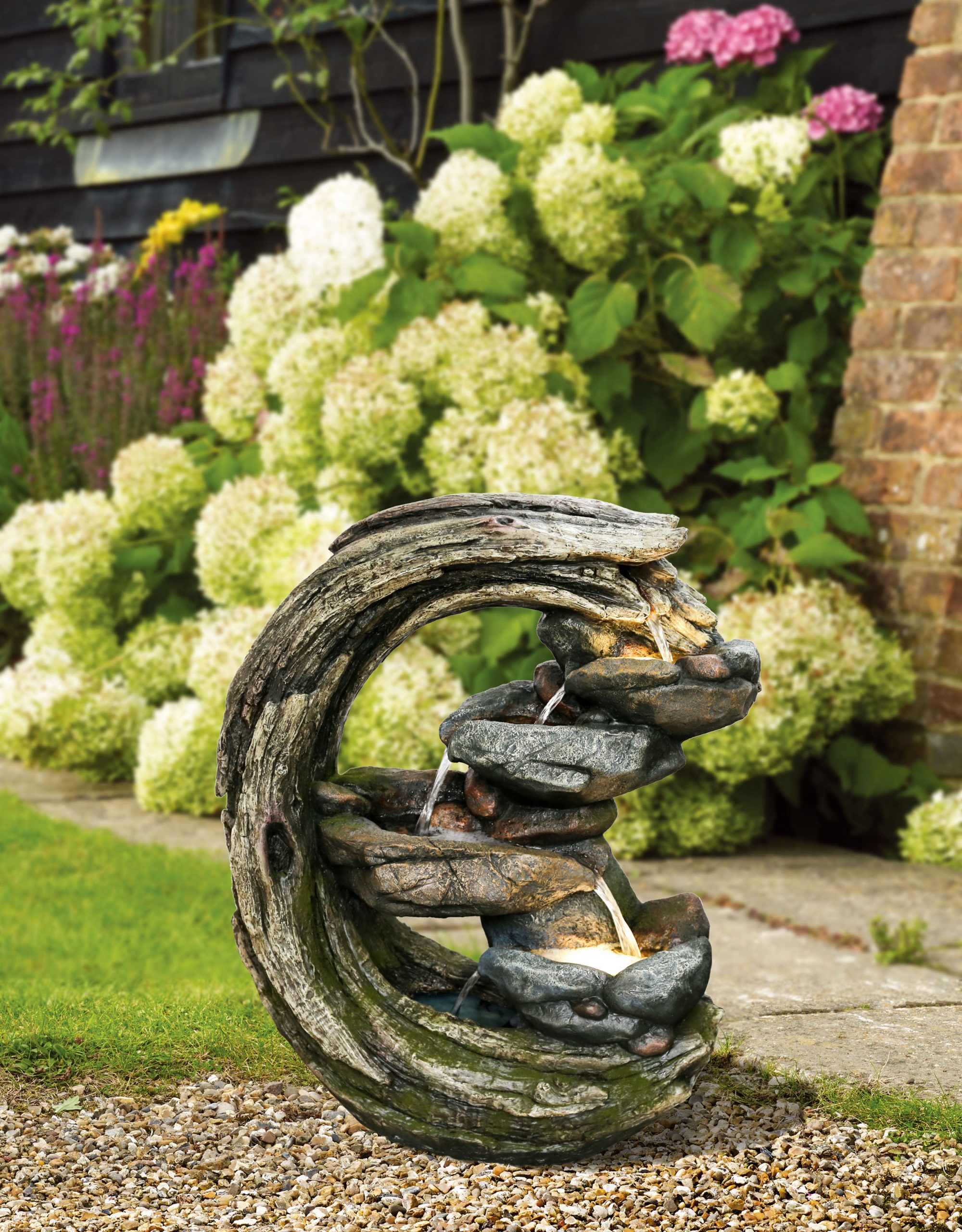 Moon Shape Log with Cascade Water Fountain Feature DW196027 - Water ...
