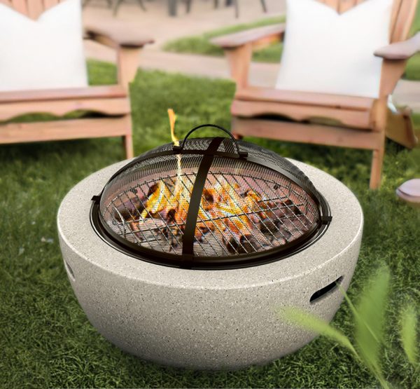 H25 2-IN-1 Multifunctional Fire Pit with BBQ Grill - Water Features ...
